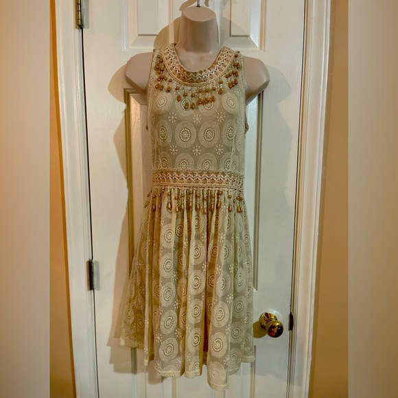 Altar'd State | Dresses | Altard State Dress Boho Tan Lace Beaded ...